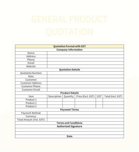 General Product Quotation Excel Template And Google Sheets File For Free Download Slidesdocs