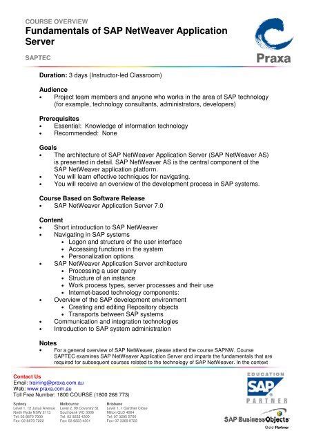 saptec fundamentals of sap netweaver application server