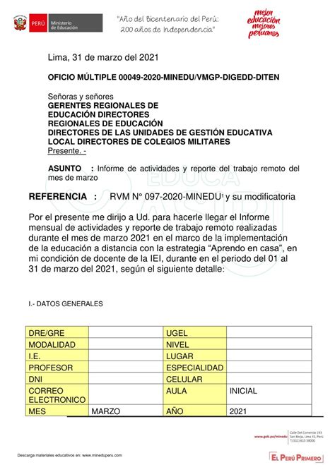 Modelo De Informe De Actividades Riset