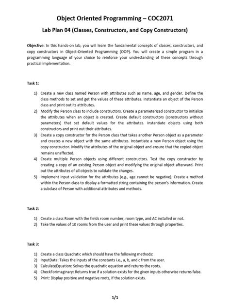 Coc2071 Lab Manual 04 Classes Constructors Pdf Constructor