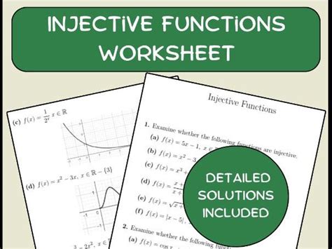 Injective Functions Worksheet With Solutions Teaching Resources