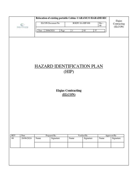 Elcon Hazard Identification Plan Hip Pdf Occupational Safety And