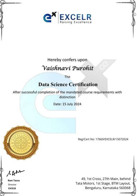 completed data science course with excelr vaishnavi purohit posted on