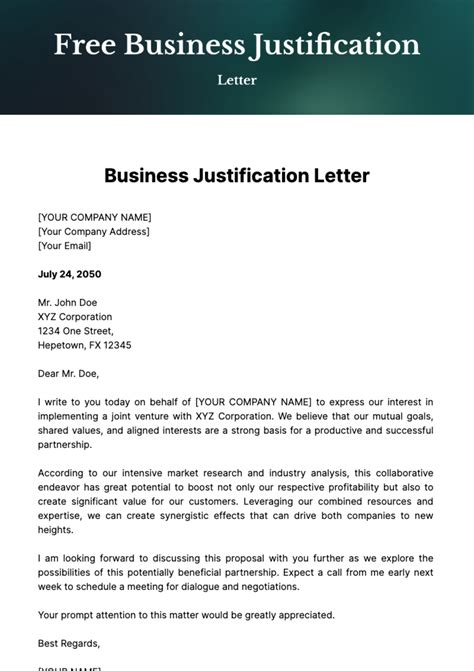 Free Business Justification Letter Template To Edit Online