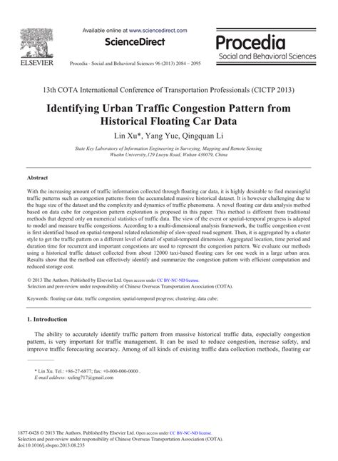 Pdf Identifying Urban Traffic Congestion Pattern From Historical Floating Car Data