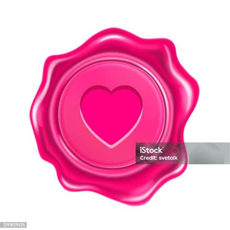 투명한 배경에 고립된 하트가 있는 핑크 왁스 씰 엽서 러브 레터 상품권 또는 결혼 초대 장용 레트로 스탬프 벡터 그림입니다 사랑의 개념 3차원 형태에 대한 스톡 벡터 아트