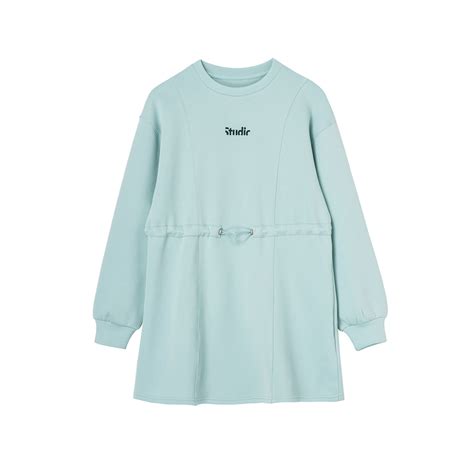 布景连衣裙女春季新品时尚字母刺绣设计抽绳收腰圆领中长款卫衣裙虎窝淘