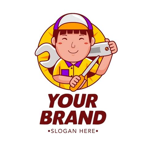 여자 정비사 만화 캐릭터 로고 벡터 일러스트 프리미엄 벡터