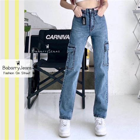 [พร้อมส่ง] Babarryjeans กางเกงคาร์โก้ รุ่นคลาสสิค Original กางเกงทรงกระบอก Cargo เอวสูง สี