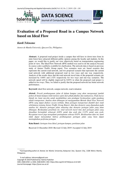 Pdf Evaluation Of A Proposed Road In A Campus Network Based On Ideal Flow