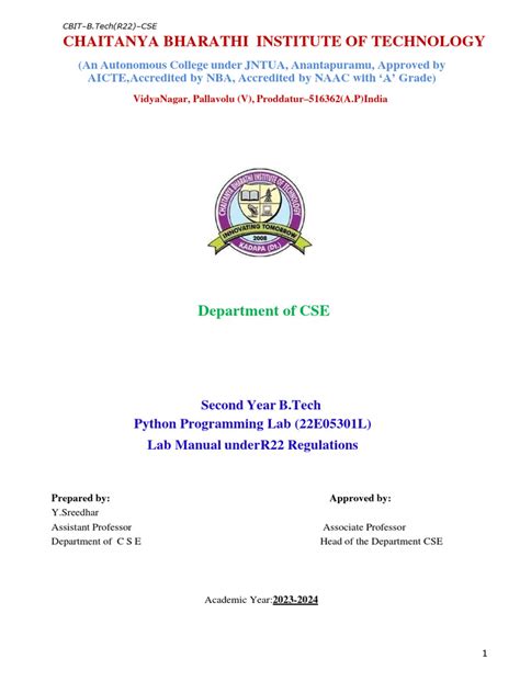 Python Lab Manual R22 Ii I Sem Pdf Engineering Multiplication