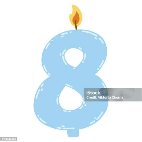 플랫 스타일의 캔들 번호 8 손으로 그린 벡터 일러스트 레이 션은 8 기호 불타는 촛불 생일 케이크에 대 한 디자인 요소 8에 대한 스톡 벡터 아트 및 기타 이미지 Istock