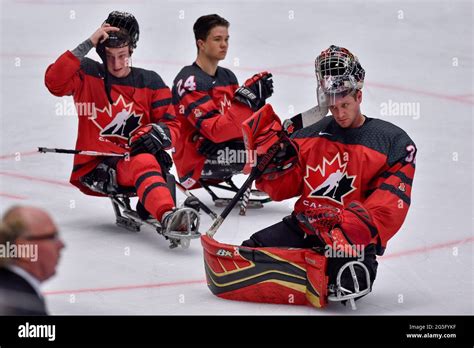 L R Anton Jacobs Webb Auren Halbert And Dominic Larocque Of Canada During The World Para Ice