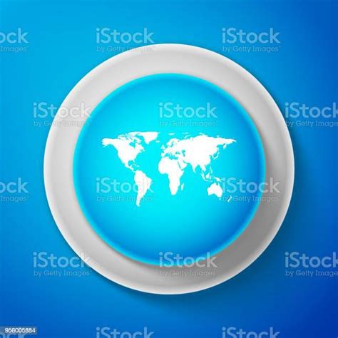 화이트 월드 지도 아이콘 파란색 배경에 고립입니다 화이트 라인 블루 원형 버튼입니다 벡터 일러스트 레이 션 0명에 대한 스톡 벡터 아트 및 기타 이미지 Istock