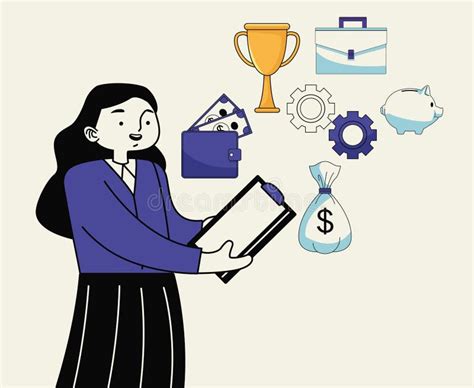 Woman With Workflow Icons Stock Vector Illustration Of Checklist