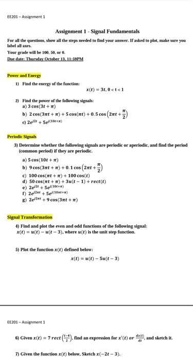 Solved Assignment Signal Fundamentals For All The Chegg Com