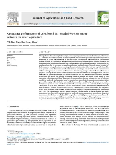 Optimising Performances Of Lora Based Iot Enabled Wireless Sensor Network For Smart Agriculture