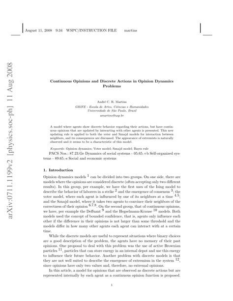 Pdf Continuous Opinions And Discrete Actions In Opinion Dynamics Problems
