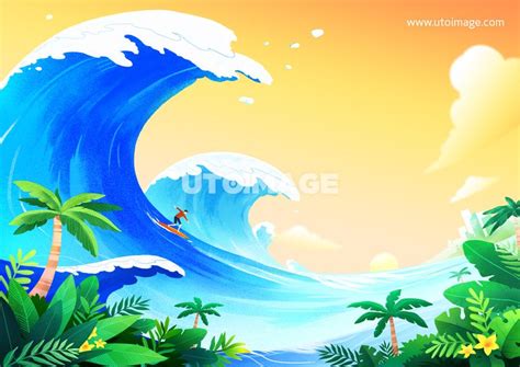 여름풍경 005 Pai177 유토이미지 일러스트 풍경 배경 식물 잎 하늘 구름 자연 자연풍경 경치 경관 계절 여름 시즌 이벤트 야외 프레임