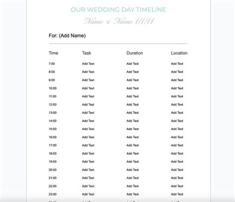 Free Custom Printable Wedding Timeline Planner Templates Worksheets