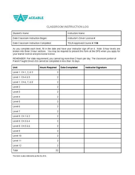 Classroom Instruction Log Aceable At Henry Christie Blog