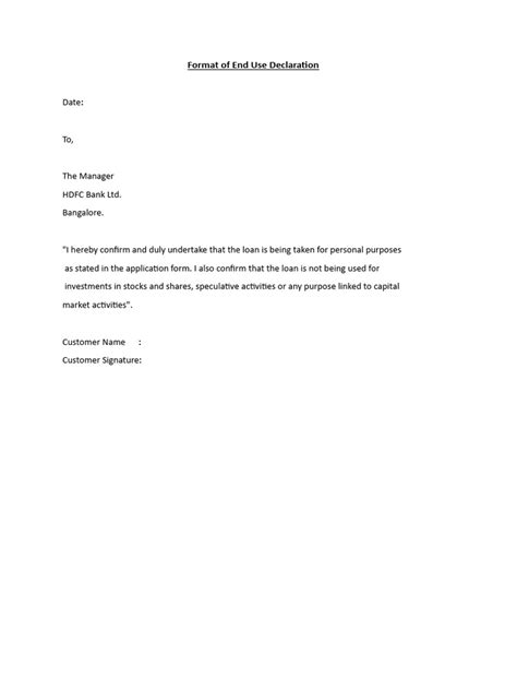 Format Of End Use Declaration Pdf