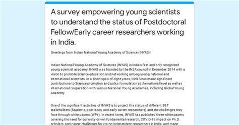 Subhra Mazumdar On Linkedin A Survey Empowering Young Scientists To Understand The Status Of