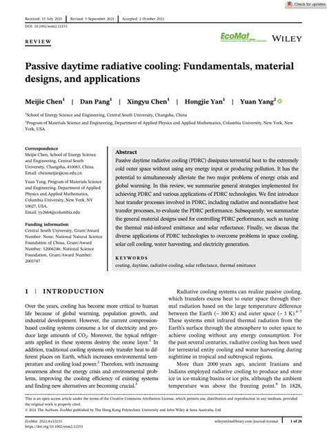 Ecomat 2021 Chen Passive Daytime Radiative Cooling Fundamentals Material Designs And