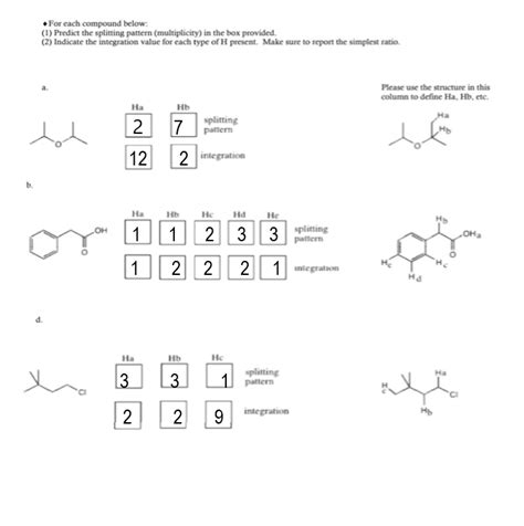 Solved For Each Compound Below 1 Predict The Splitting