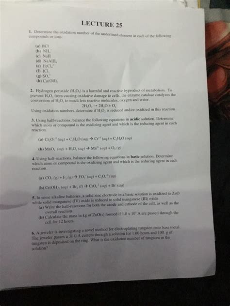 Solved Lecture 25 1 Determine The Oxidation Number Of The