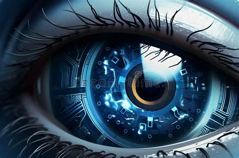Closeup View Of Normal Human Eye With Cybernetic Pupil Neural Network Generated Photorealistic