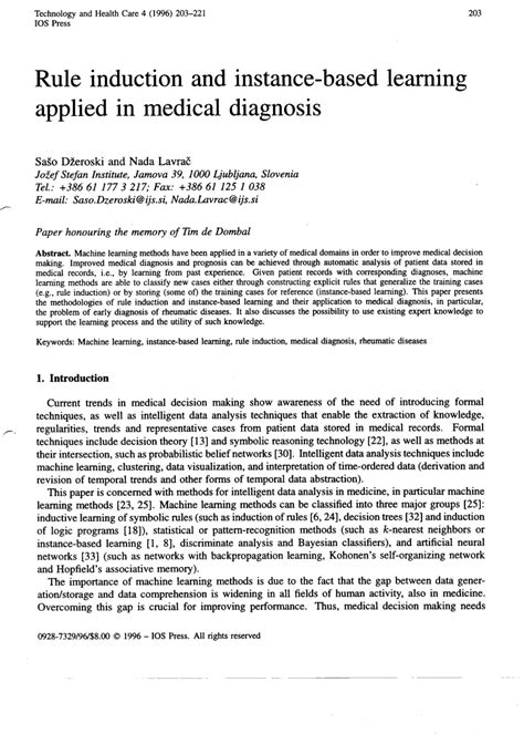 Pdf Rule Induction And Instance Based Learning Applied In Medical