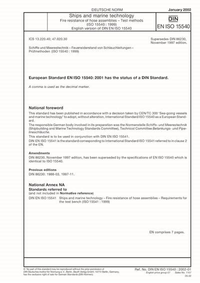 DIN EN ISO 15540 2002 Ships And Marine Technology Fire Resistance Of Hose Assemblies Test