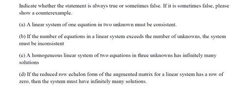solved indicate whether the statement is always true or