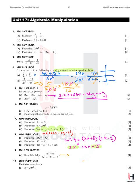 Algebraic Manipulation 3 Pdf