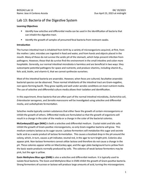 BIOS Week Lab Week Lab Report Name Jose A Centeno Acosta Due April At