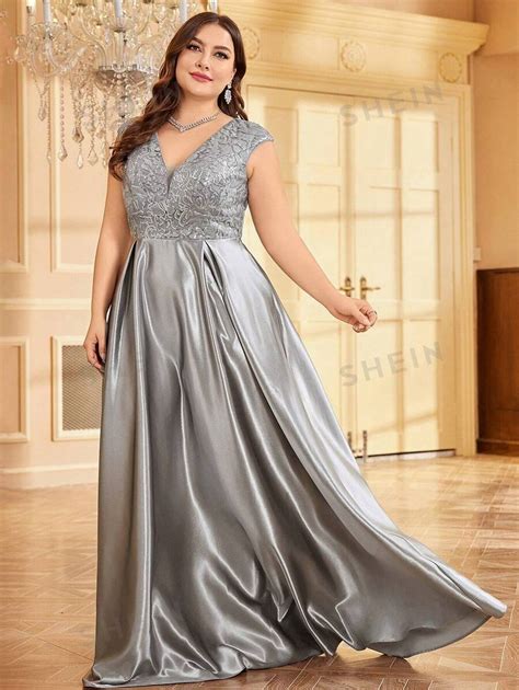 Plus Size Lace Patchwork Evening Formal Dress Shein Usa