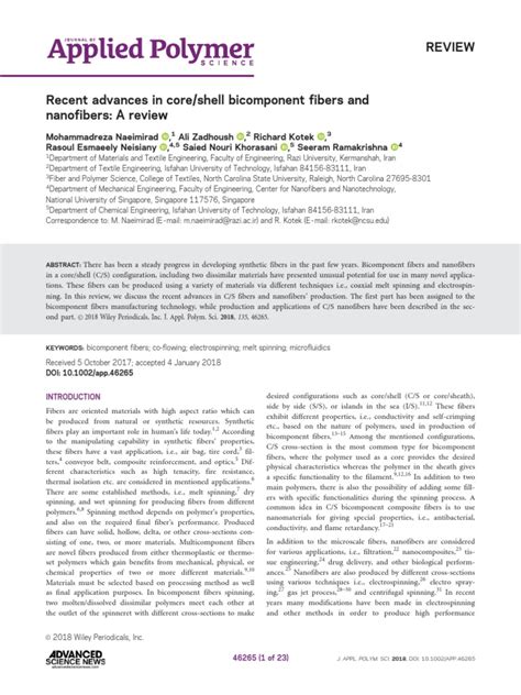 6 App Recent Advances In Coreshell Bicomponent Fibers And Nanofibers