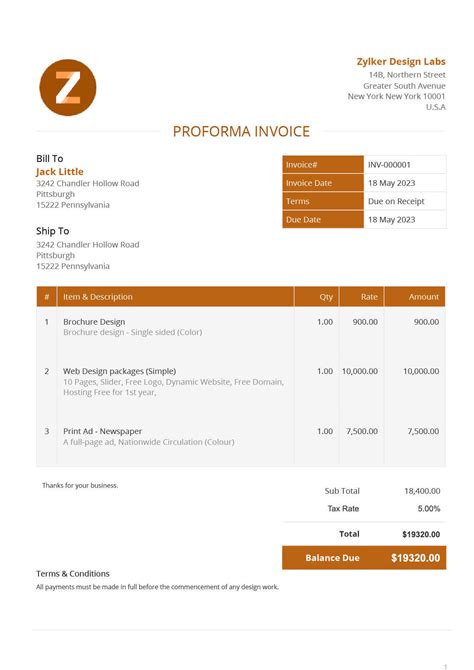 Printable Formal Invoice Template