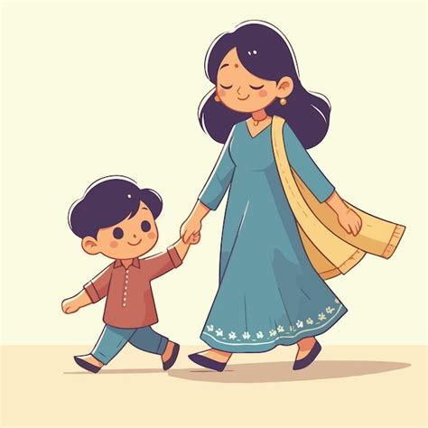 Premium Vector Cute Mother With Son Cartoon Icon