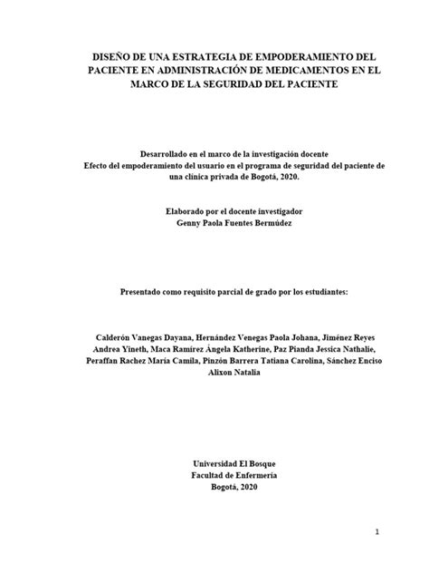 Efecto Del Empoderamiento Del Paciente Bogotá Pdf Seguridad Del Paciente Empoderamiento