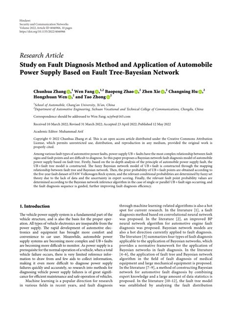 PDF Study On Fault Diagnosis Method And Application Of Automobile Power Supply Based On Fault