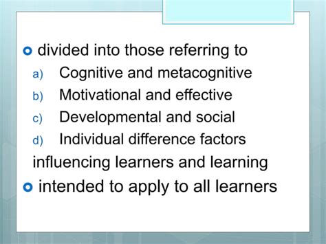 Learner Centered Psychological Principles Lcp