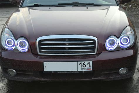 Hyundai Sonata Светодиодные кольца в галогенные линзовые фары — Tau Tech на Drive2