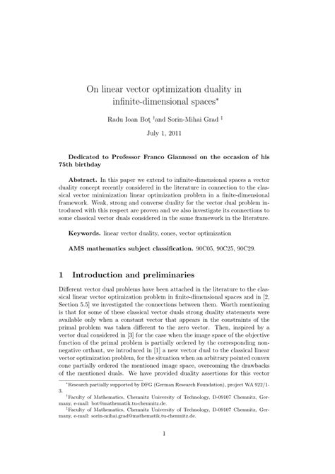 Pdf On Linear Vector Optimization Duality In Infinite Dimensional Spaces