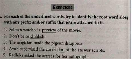 exercisesfor each of the underlined words try to identify the root word