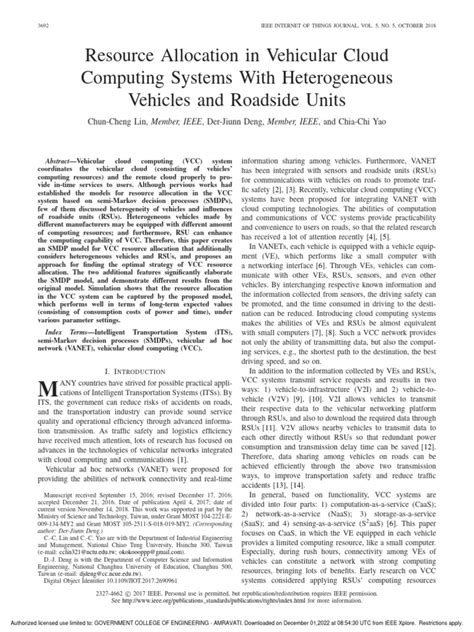 Resource Allocation In Vehicular Cloud Computing Systems With Heterogeneous Vehicles And