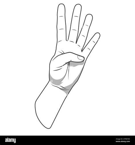 Palm Hand Number Four Gesture Vector Illustration Stock Vector Image Art Alamy