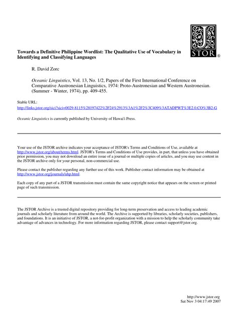 Pdf Towards A Definitive Philippine Wordlist The Qualitative Use Of Vocabulary In Identifying