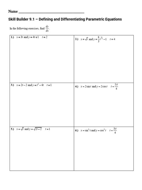 Topic 9 1 Defining And Differentiating Parametric Equations Pdf